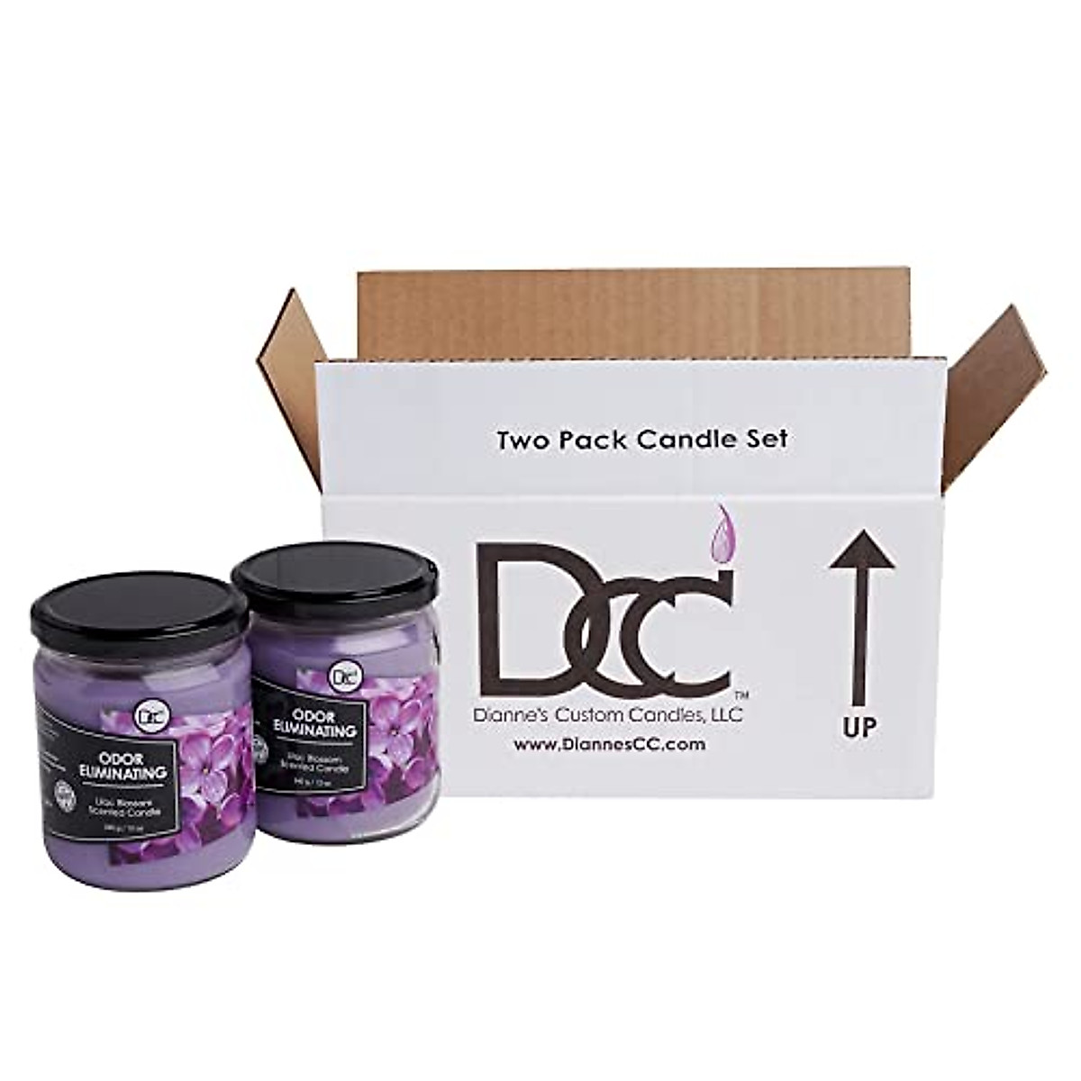 Lilac Blossom Two Pack Odor Eliminating Highly Fragranced Candle - Eliminates 95% of Pet, Smoke, Food, and Other Smells Quickly - Up to 80 Hour Burn time - 12 Ounce Premium Soy Blend