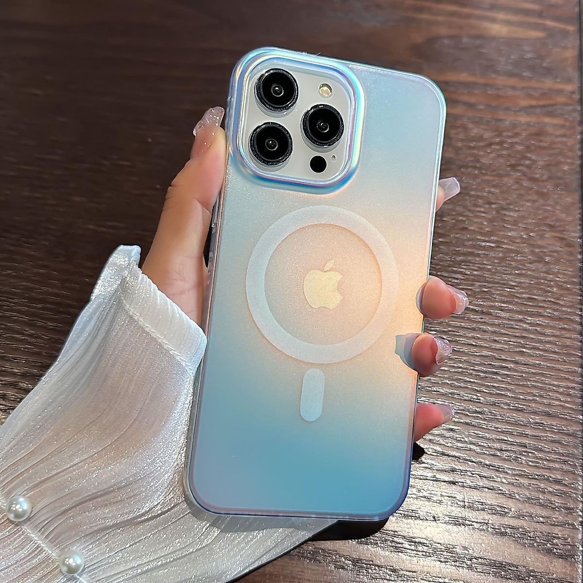 BEAWAL for iPhone 14 Pro Max Phone Case 6.7 inch, Unique Laser Holographic Frosted for Women, Compatible with MagSafe, Shockproof Soft TPU & Hard Pc White