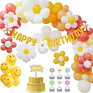 Daisy Party Decorations Set Boho Party Decorations with Happy Birthday Banner Boho Groovy Daisy Flower Balloon Garland Arch for Daisy Retro Hippie Boho Birthday Party Decorations,Groovy Party Supplies