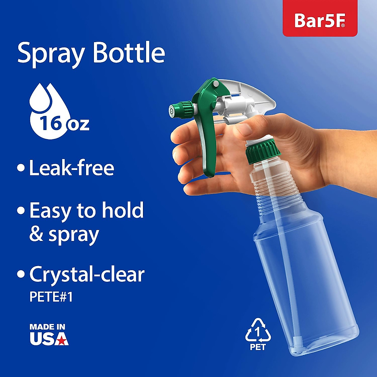 Bar5F Empty Plastic Spray Bottles 16-Ounce BPA-Free Food Grade Crystal Clear Fully Adjustable Sprayer 2-Pack
