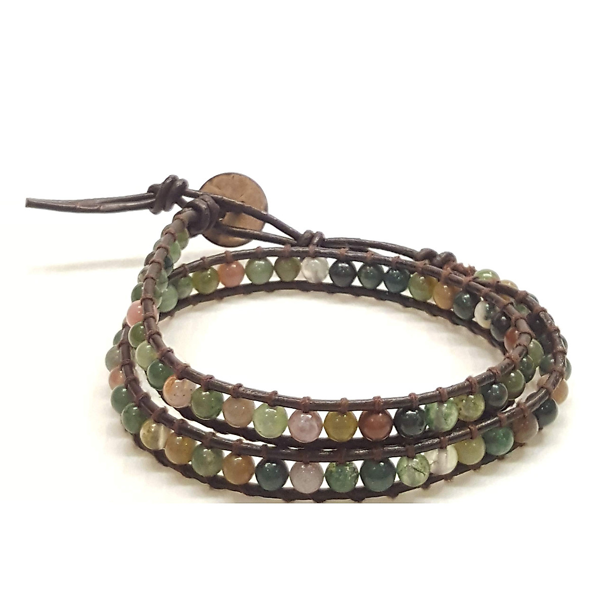 Infinityee888 Jasper 2 Wrap Bracelets and Choker woven Leather Necklace 2 in 1, Men Bracelet, Women Bracelet, Teengirls Bracelet Green
