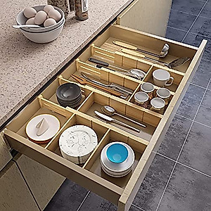 ecozoi Bamboo Drawer Divider Organizers, Set of 6 Dividers with 8 Connectors for Flexible Organizing