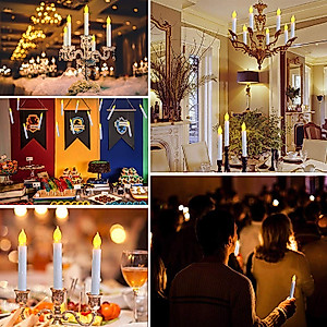 Houdlee Set of 24 Warm White Battery Operated Taper Candles Wax Dipped LED Flicker Amber Realistic Long Taper Candles for Birthday Wedding Party Décor Long Lasting -Batteries Not Included