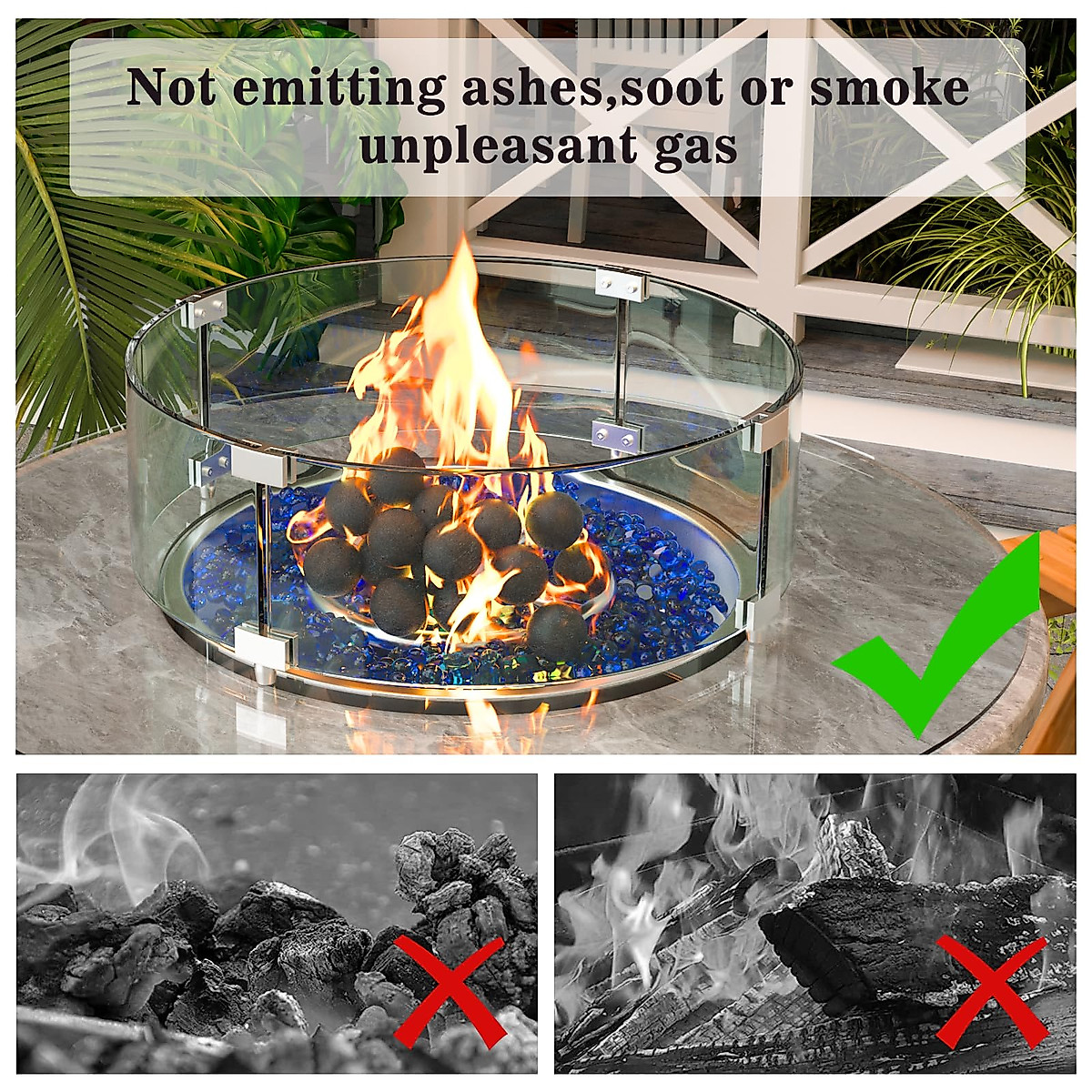 GRISUN Ceramic Fire Balls, 3 Inch Set of 15 Round Fire Stones for Indoor and Outdoor Fire Pits, Black Fireplace Rocks for Indoor Gas Fireplace, Fire Spheres, Ceramic Fire Pit Balls