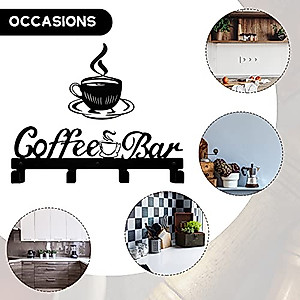 Hotop 2 Pieces Coffee Bar Decor Metal Coffer Mug Holder with 4 Hooks Modern Wall Hanger Organizer Storage Display Cup Rack Art for Kitchen Cafe