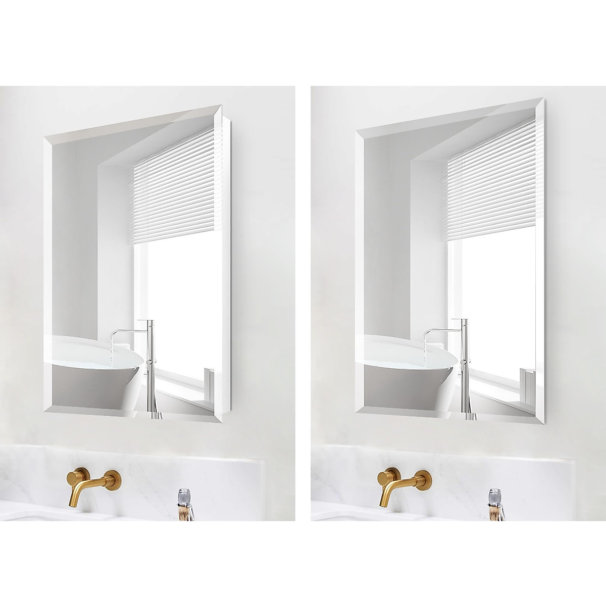 HESONTH Bathroom Medicine Cabinet with 16"x26" Frameless Mirror, Rectangular Beveled Frameless Mirror Cabinet,Wall Mounted Cabinet for Bathroom Toilet Kitchen,Recess or Surface Mount Installation