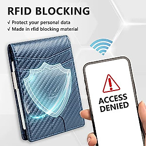 GOSALISU Mens Slim Wallet Money Clip Bifold Leather Wallets RFID Blocking Front Pocket Wallets Credit Card Holder with ID Window Gifts for Men