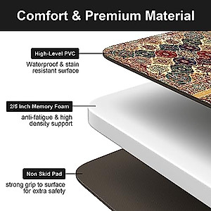 OTOB Kitchen Rugs Set of 2 Anti Fatigue Mats for Kitchen Floor Boho Kitchen Rugs and Mats Non Skid Washable Memory Foam Kitchen Floor Mat Comfort Standing Desk Mat for Front of Sink Laundry