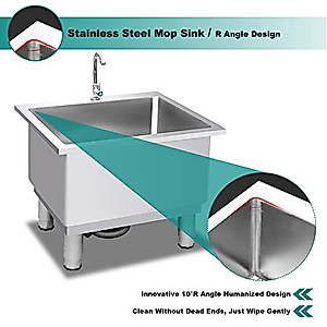 Stainless Steel Commercial Mop Sink, Large-Capacity Deepening Sink, Floor-Standing Mop Sink Suitable for Home Hotel Bar