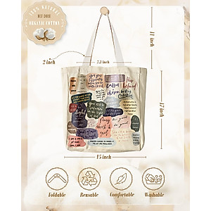 Miss Adola Aesthetic Heavy Canvas Tote Bag with Pocket for Women, Chic Bible Quote Collages Design Casual Sturdy Christian Cloth Cotton Gusseted Totes Bag with Pattern for Vacation, Shopping, Gym