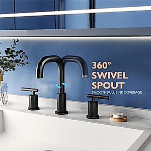 Beati Faucet Matte Black 8 Inch Widespread Bathroom Faucet 3 Hole 2 Handle for Vanity Sink with Pop Up Drain