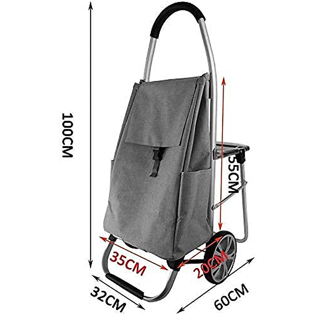 Shopping Trolley on Wheels Multi Function Shopping Cart Portable Seated Folding Trolley with Portable Waterproof Fabric Capacity Increased Storage Hand Trucks,Blue,60 * 100Cm ,Shoppin