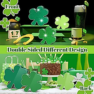 3 Pieces St. Patrick’s Day Table Shamrocks Signs Glitter St. Patrick's Table Decor Green Shamrock Table Decorations for Home Office Irish Themed Party Decor