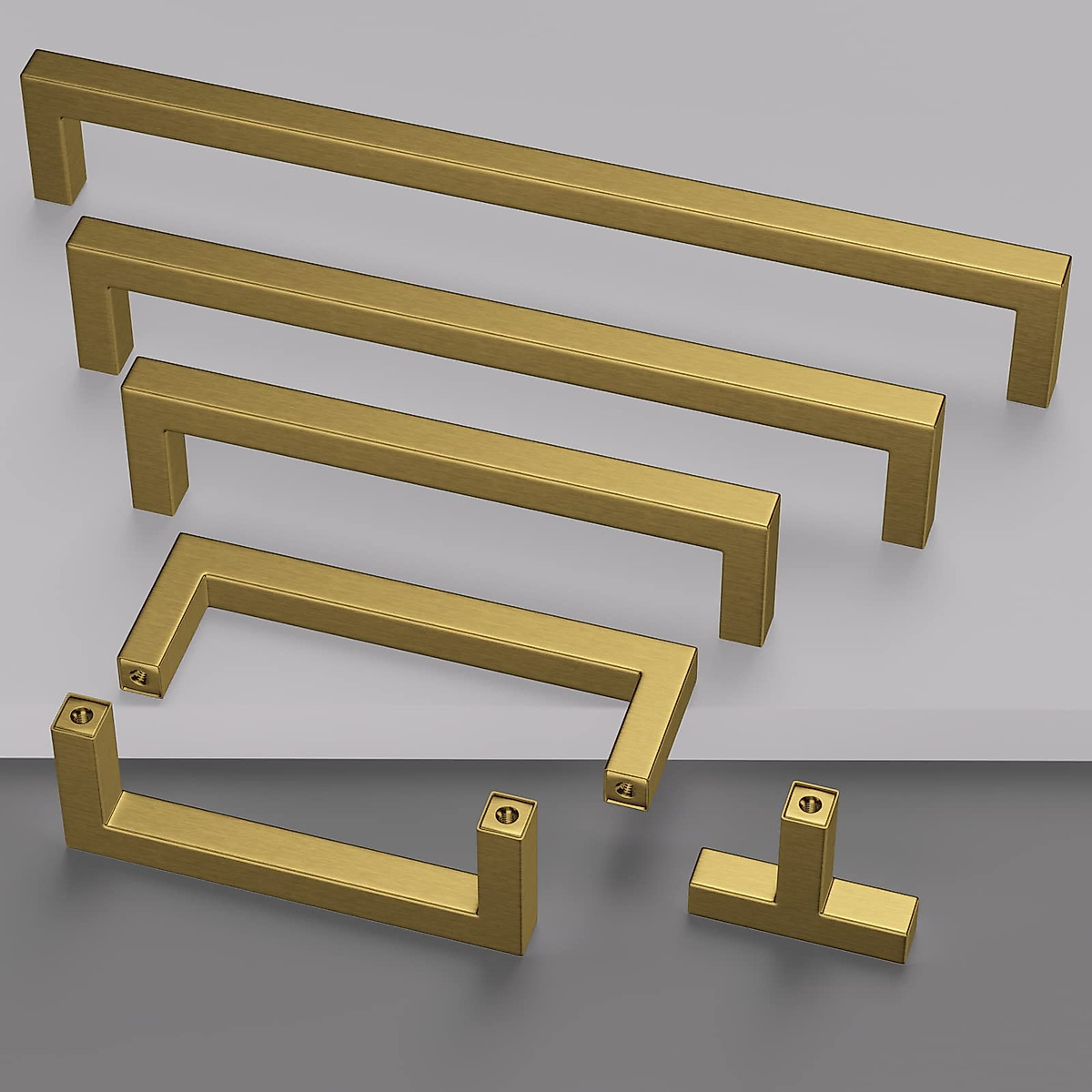 Haliwu 10 Pack/Brass Cabinet Pulls 5 inch, Gold Cabinet Handles Brushed Gold Cabinet Pulls Gold Kitchen Hardware Square Pulls