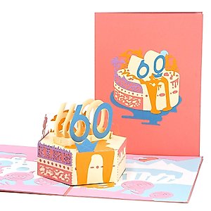 Ribbli 60th Birthday Card, Birthday Cake Handmade 3D Pop Up Card, Pop Up Birthday Card, 60 Birthday Card, with Envelope