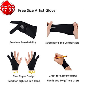 Graphics Drawing Tablet Carry Case with Artist Glove Compatible for Wacom Intuos Pro PTH660 Medium Case Huion H1060P, H950P, HS610, Xp-Pen Deco 01 V2, Ugee M708 and VEIKK A30 (Black)