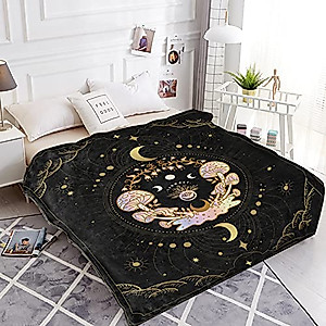 Black Mushroom Soft Decor Fleece Blanket Fuzzy Soft Plush Eyes Gifts Sun Moon Blanket for All Season Throws for Home Couch Bed Sofa Livingroom Office 50"x60"