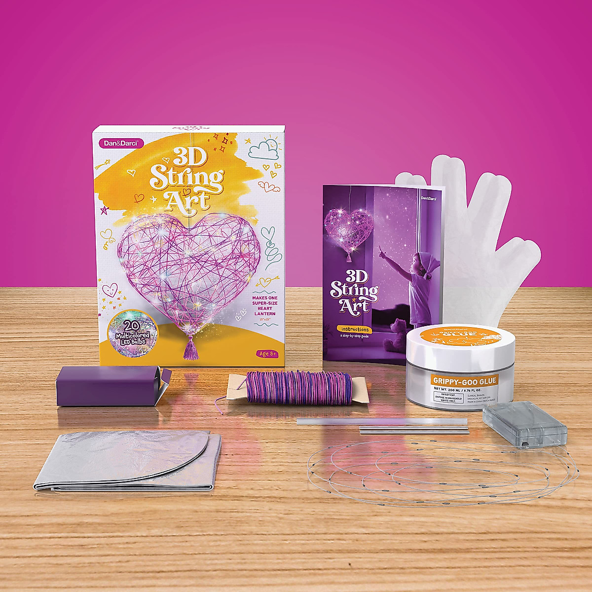 3D String Art Kit for Kids - Makes a Light-Up Heart Lantern - Multi-Colored LED Bulbs - Kid Gifts - Easter Crafts for Girls Ages 8-12 - DIY Arts & Craft Kits for 8, 9, 10, 11, 12 Year Old Girl