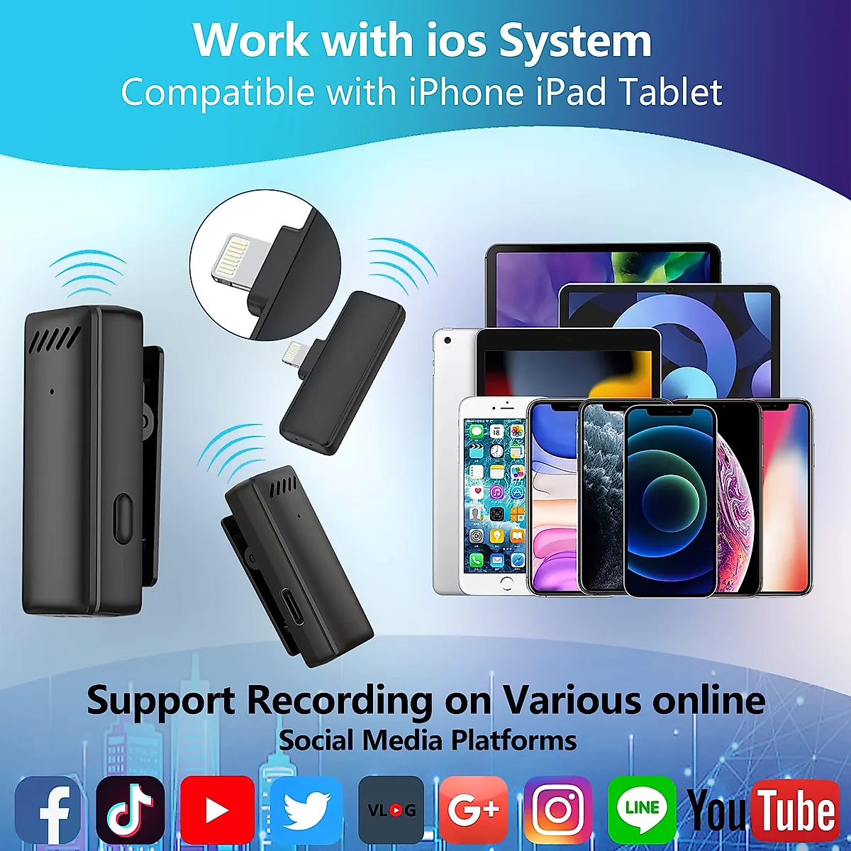 Florsol Wireless Lavalier Lapel Microphone for iPhone iPad,Mini Microphone with Portable Charging Case，65FT Long Distance Transmission Wireless Mic,Auto-Sync NO APP or Bluetooth Needed