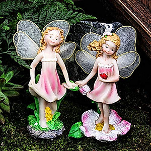 4 Pcs Flower Fairy Figurines Resin Elves Model Girl with Wings Statue Fairy Garden Miniature Moss Landscape DIY Terrarium Crafts Ornament Accessories for Home Décor