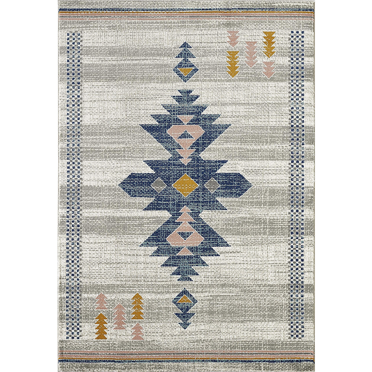 Abani Porto Collection 3' x 5' Southwestern Area Rug, Rectangular Turkish Beige & Blue Tribal Print Accent Rug Rugs