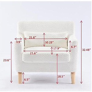 Living Room Single Sofa Chair,Modern Upholstered Teddy Sherpa Fabric Upholstery Accent Arm Chair,Comfy Reading Lounge Tub Barrel Club Arm Chair for Bedroom Small Spaces,Tufted Decorative,Lumbar Pillow