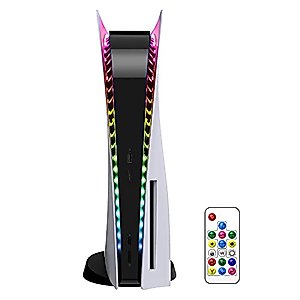 LED Light Strip for PS5 Console, RGB LED Strip 7 Colors 358 Effects with LED5050 Lamp Bead, Flexible Light Strip Sticker with IR Remote for PS5, LED Decoration Accessories for Playstation 5 Console