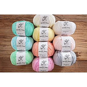 Studio Sam Pure Cotton Yarn Set for Knitting and Crochet. Pack of 10 Skeins, Total 1850 Yards. Fine Yarn for Baby Blankets, Clothes and Amigurumi. Pastel Dreams Collection.