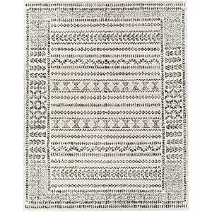 Greig Bohemian Farmhouse Living Room Bedroom Area Rug - Neutral Boho Carpet - Bordered - Off White, Black, Grey, Beige - 6'7" x 9'
