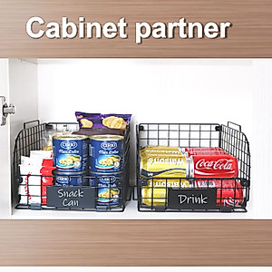 4 PACK Wire Stackable Baskets for Organizing,Fruit Basket for Kitchen,Pantry organizers and storage,12"x10.4"x7.8" Metal Baskets,Vegetable,Fruit,Snack,Onion,Potato,Can,K-Cup Organization,Black