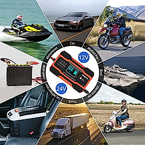 NEXPEAK 10-Amp Smart Fully Automatic Battery Charger, 12V and 24V, Maintainer Trickle Charger w/Temperature Compensation for Car Truck Motorcycle Lawn Mower Boat Marine Lead Acid Batteries…