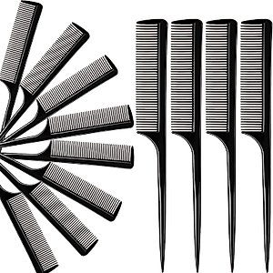 Boao 12 Pack Rat Tail Comb Styling Plastic Anti Static Heat Resistant Tail Comb for All Hair Types Fine Tooth for Men and Women(Black)