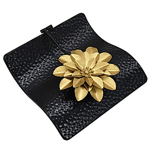 OwlGift Black Flat Napkin Holder w/Golden Flower Weighted Arm, Metal Cocktail Napkin Dispenser, Kitchen Counter Paper Towel Storage, Dining Table Organizer