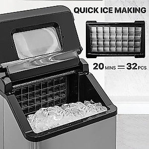mollie Ice Machine Maker Countertop, 32 Ice Square Cubes Ready in 20 Mins, 33lbs/24 hrs, Self-Cleaning Ice Machine, 2 Size Ice Cubes for Kitchen Office Bar Party, 2.5L Water Tank