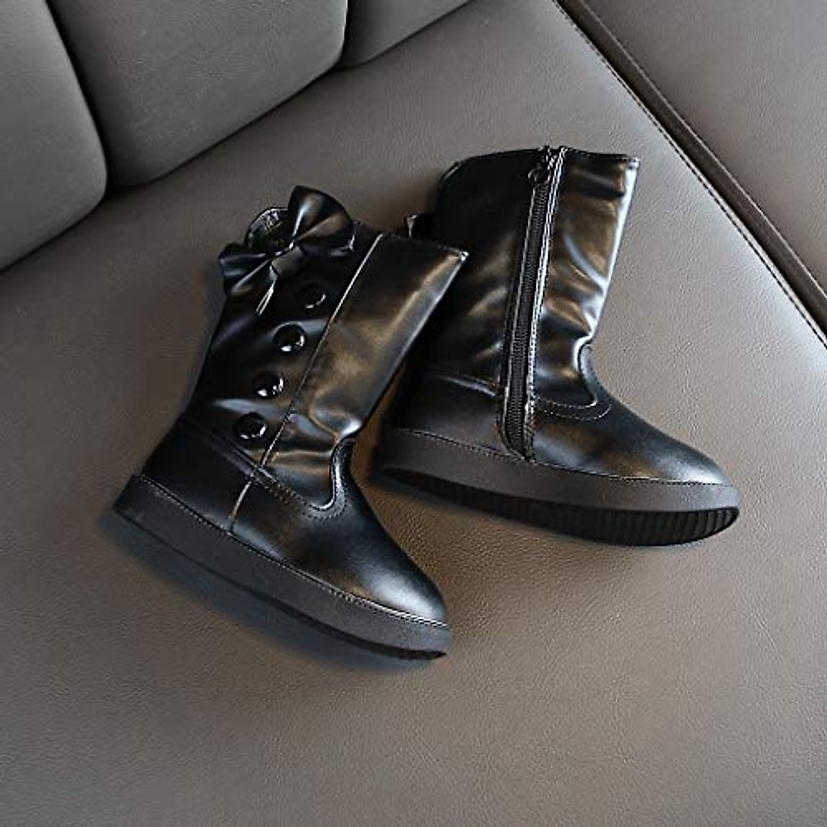 Jchen Kids Girls Winter Boots Waterproof Bowknot Side Zipper Tall Winter Boots for 1-11 Yrs (Toddler/Little Kid/Big Kid) (Age:3-3.5 Years, Black)