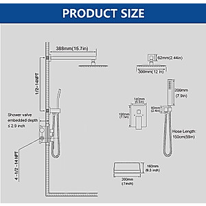 Fatspas Shower System with Tub Spout, Wall Mounted Shower Faucet Set for Bathroom with 12 Inch Rain Shower Head and Handheld Shower Head Set, Matte Black