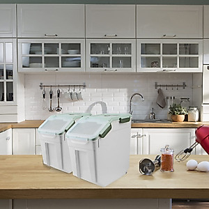 Qiveno Large Flour Storage Container Bin 25lb, 2Pack Airtight Rice Storage Containers with Wheels Seal Locking Lid, BPA Free with Measuring Cup&Scoop for Flour, Rice, Grain(Green)