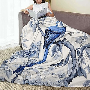 sunzoneflo Floral Bird Throw Blanket Blue Flower and Blue Bird Pattern Printed Throw Blanket for All Season Birthday, for Couch Bed,Chair,Sofa,Room,Home Decor (50 * 60 Inches) Blanket B1488