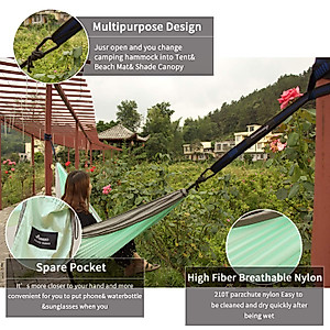 GEEZO Double Camping Hammock, Lightweight Portable Parachute (2 Tree Straps 16 LOOPS/10 FT Included) 500lbs Capacity Hammock for Backpacking, Camping, Travel, Beach, Garden