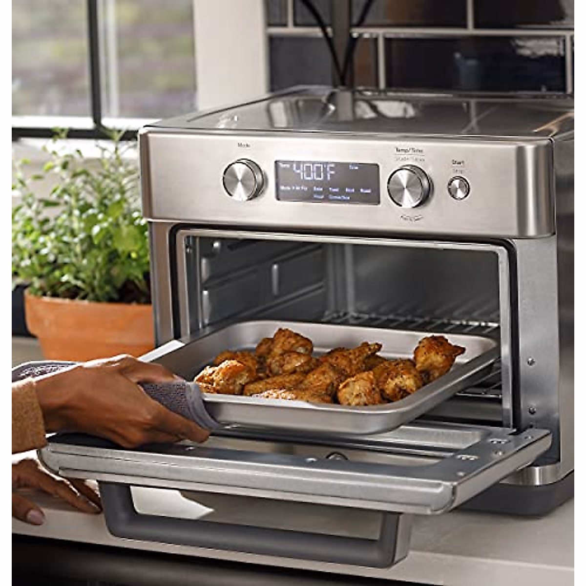 GE Digital Air Fryer Toaster Oven + Accessory Set | Convection Toaster with 8 Cook Modes | Large Capacity Oven - Fits 12" Pizza | Countertop Kitchen Essentials | Stainless Steel