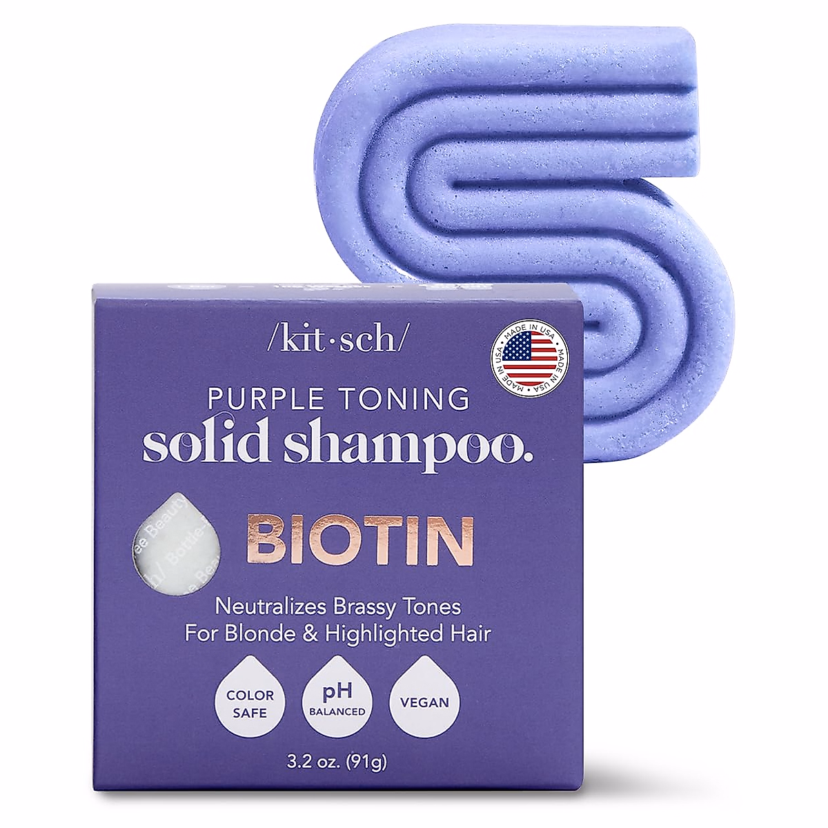 Kitsch Toning Purple Shampoo Bar for Blonde Hair with Biotin for Strengthening Hair & Neutralizing Brassy Tones | Vegan Solid Shampoo Bar for Hair Shine | Zero Waste, 3.2 oz