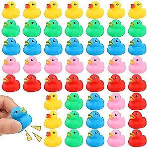 50 Pcs Rubber Ducks Bath Toy, Multicolor Mini Rubber Duck Bulk Float Duck Baby Bath Toy, Shower Birthday Party Christmas Favors Gift (5 Colors)