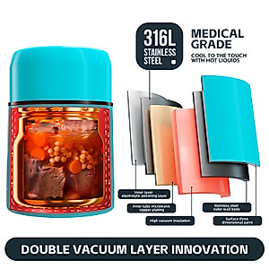 Yelocota Thermos for Hot Food,20Oz Vacuum Insulated Stainless Steel Lunch Food Containers, Wide Mouth Soup Flask for Hot Food, Leak Proof Food Jar for School Office Travel