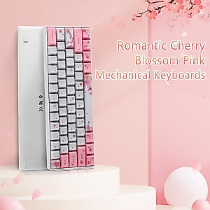 Manbala ZMX Cherry Blossom 61 Mechanical Keyboard,60%Compact Mechanical 61Keys 5.0Bluetooth/Type-C Wired Dual-Mode RGB Backlit Five-Sided Sublimation PBT Keycap Gaming Keyboard (Brown Switch, Pink)