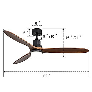 Sofucor Ceiling Fan 60'' Wood Ceiling Fan with Lights Remote Control Walnut Blades Dimmable Light Reversible DC Motor Modern Ceiling Fan for Kitchen, Bedroom, Basement, Dining, Living Room Matte Black
