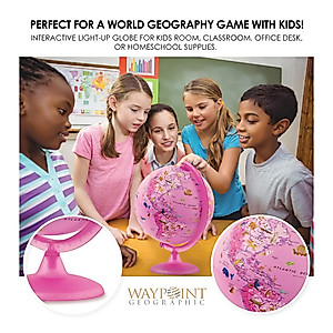 Waypoint Geographic Safari Explorer Animals Globe, World Globe, 10” Illuminated Desktop Globe with Physical Earth and 100s of Illustrated Animals, Pink