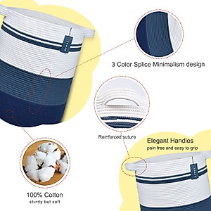 COMSE Extra Large Blanket Basket, High Storage Basket, Tall Rope Laundry Basket, 15.7”x 21.7”, XXXL Cotton Rope Basket, Woven Laundry Basket, Toy Basket, Clothes Baskets,Woven Basket,Gradient Blue