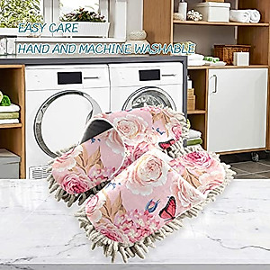 Roses Hydrangea Flower Mop Slippers Shoes Cover for Floor Cleaning Washable Dirty Dust Hair Cleaners Microfiber Mop Socks for Kitchen House Office