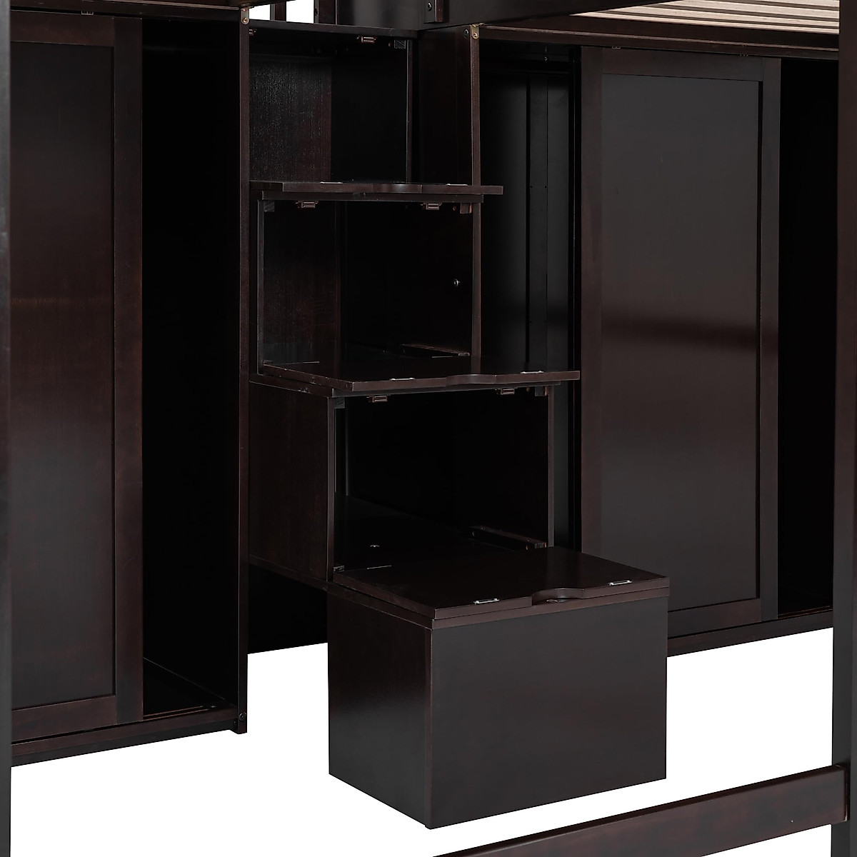 Lifeand Double Twin Loft Beds with Wardrobes and Staircase, Espresso