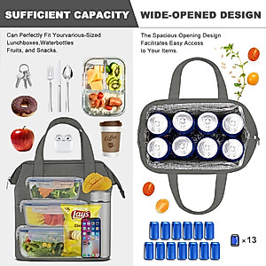 KUBYA Lunch Bag Simple Lunch Box for Women Men Insulated Lunch Bag & 1 Storage bag Reusable Lunch Tote Bag for Work, Picnic Beach or Travel (Grey) 10.63*9.5*5.2 in LBHS-03